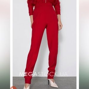 Zara | Pants & Jumpsuits | Zara Red High Waisted Extra Long Semi Skinny ...